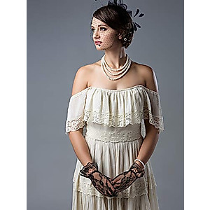 Boao Bowknot Fascinator Hat Tea Party Hat Feathers Veil Mesh Headband and Short Lace Gloves Floral Lace Gloves(Black, Adult)