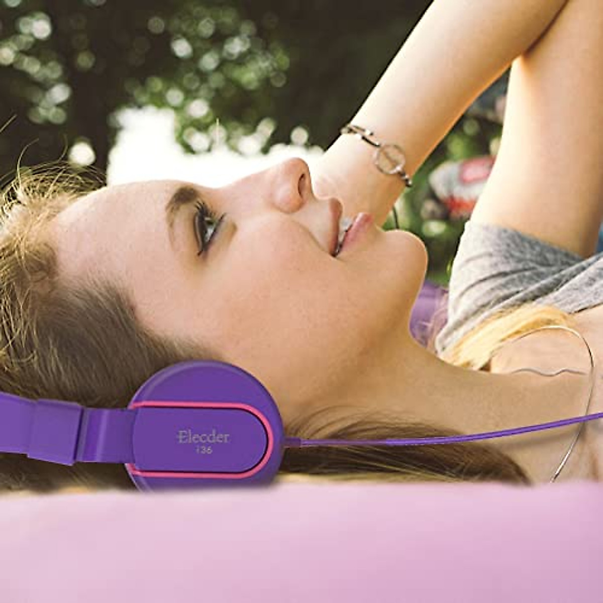 ELECDER i36 Kids Headphones Children Girls Boys Teens Foldable Adjustable On Ear Headphones 3.5mm Jack Compatible Cellphones Computer Kindle MP3/4 School Tablet Purple/Red