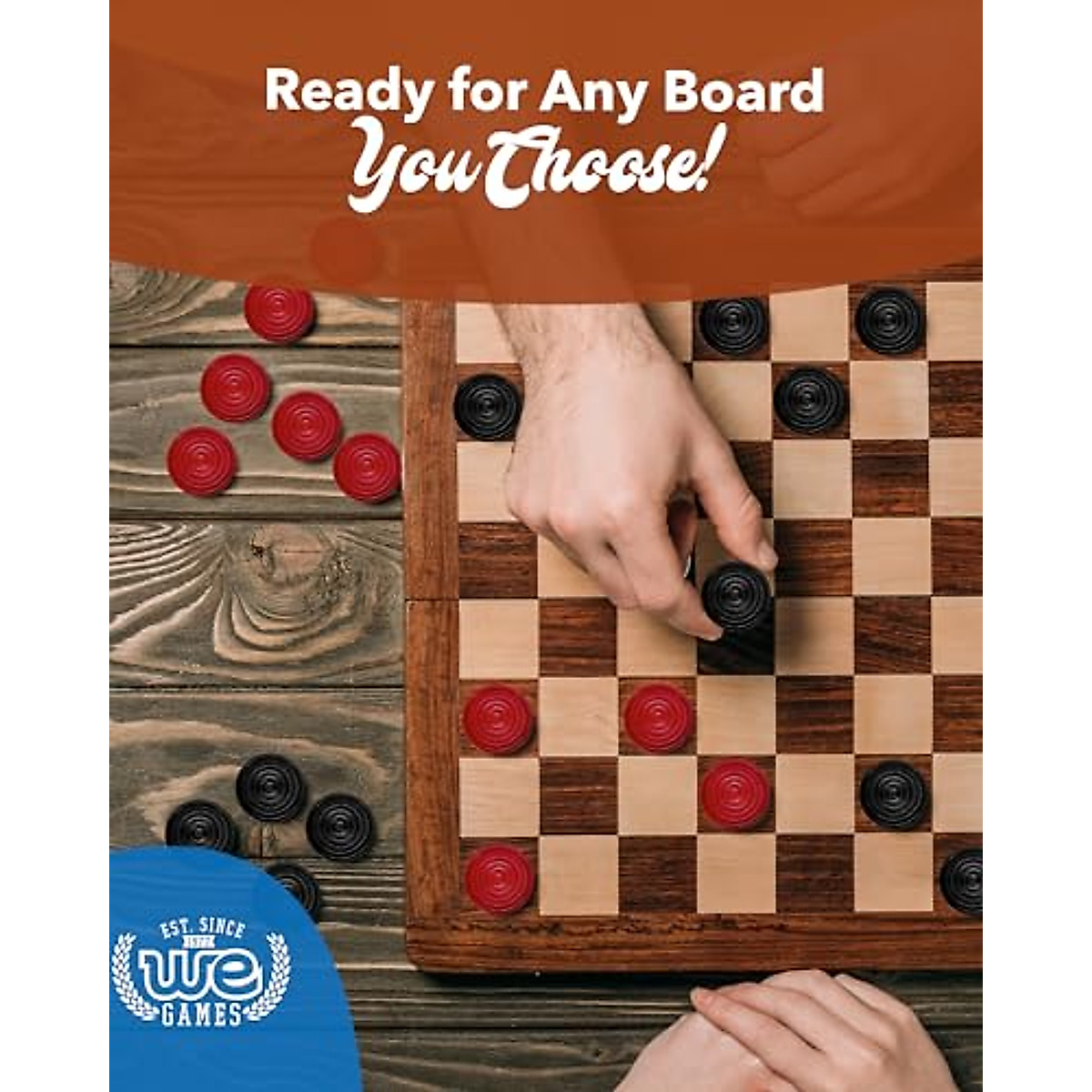 WE Games Checkers Pieces Only, Wooden Checker Board Game Pieces, 24 Red and Black Stackable Pieces, Drawstring Storage Bag, 1.062 Diameter