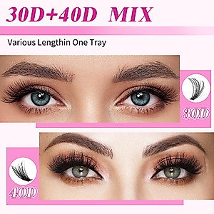 ALIVER DIY Eyelash Extensions Kit, Single Cluster Eyelashes 280 Pcs Extensions Super Thin Cluster Eyelashes, Easy to Wear, Single Lash Clusters for Halloween Makeup(30D&40D Mixed, 9-16mm 280Pcs)