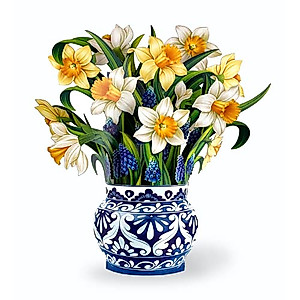 Freshcut Paper Pop Up Cards, English Daffodils, 12 inch Life Sized Forever Flower Bouquet 3D Popup Greeting Cards with Note Card and Envelope