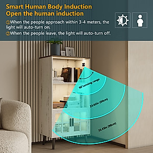 LVSOMT 3 Shelf Bookcase with LED Lights,Book Case with 2 Open Shelves, Storage Cabinet with Door, Human Body Induction Mode, Modern Wood Bookshelf for Bedroom/Living Room/Office, White