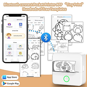 Bagvhandbagro Pocket Printer Mini Thermal Printer Inkless Sticker Printer - X6 Portable Bluetooth Photo Printer for Study, Notes, Labels, Work - Christmas Kids Gifts (White, 1 Printer +1 Roll Paper)