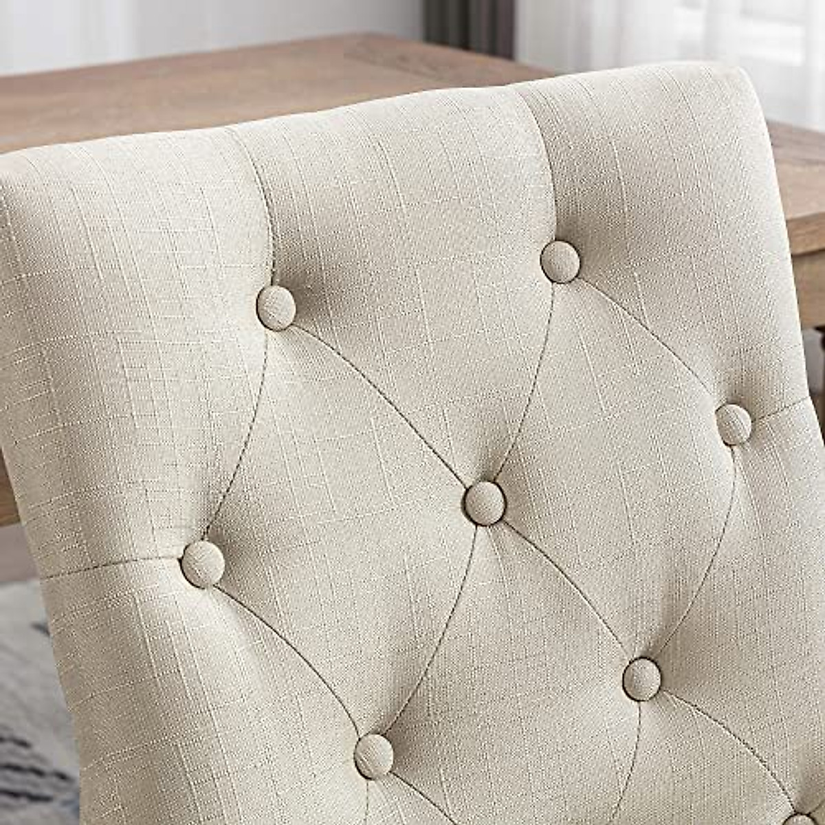 LSSPAID Dining Chairs Set of 2, Nailhead Button Back Fabric Side Chair, Modern Fabric Leisure Padded Ring Chair, Mid-Century Solid Wood Upholstered Dining Chair