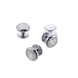 Jonwo 4pcs Men's Tuxedo Studs Mother of Pearl Stainless Steel Men Shirt Studs Button Set Wedding Party Business (Silver 4pcs Studs)