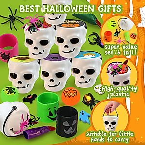 384PCS Halloween Party Favor Bulk for Kids, 48PACK Prefilled Ghost Cauldrons with 6 Halloween Toys inside, Halloween Goodie Bag Fillers, Halloween Prizes Gifts Miniatures for Kids,Trick or Treat