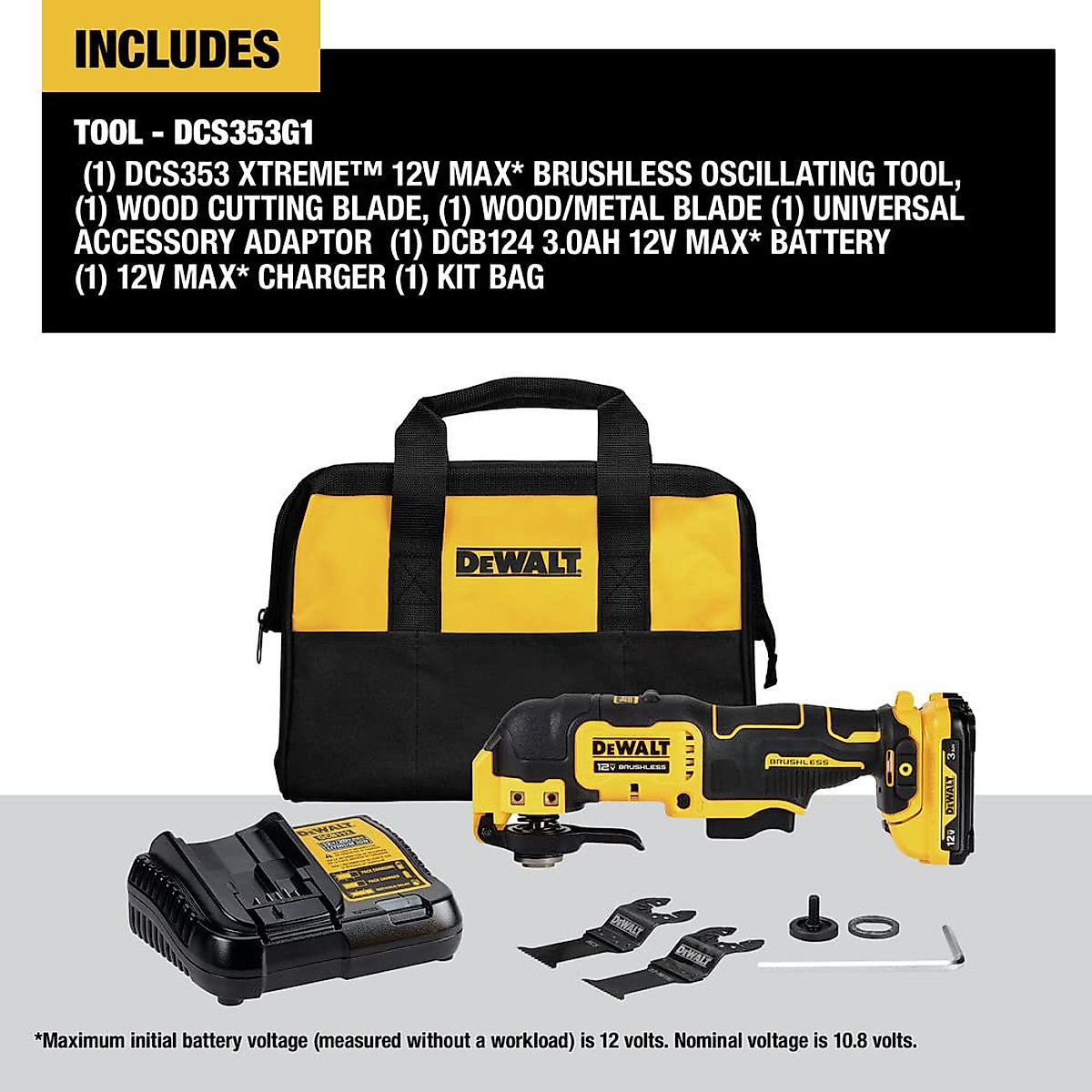 DEWALT XTREME 12V MAX Brushless Cordless Oscillating Tool Kit (DCS353G1) , Yellow