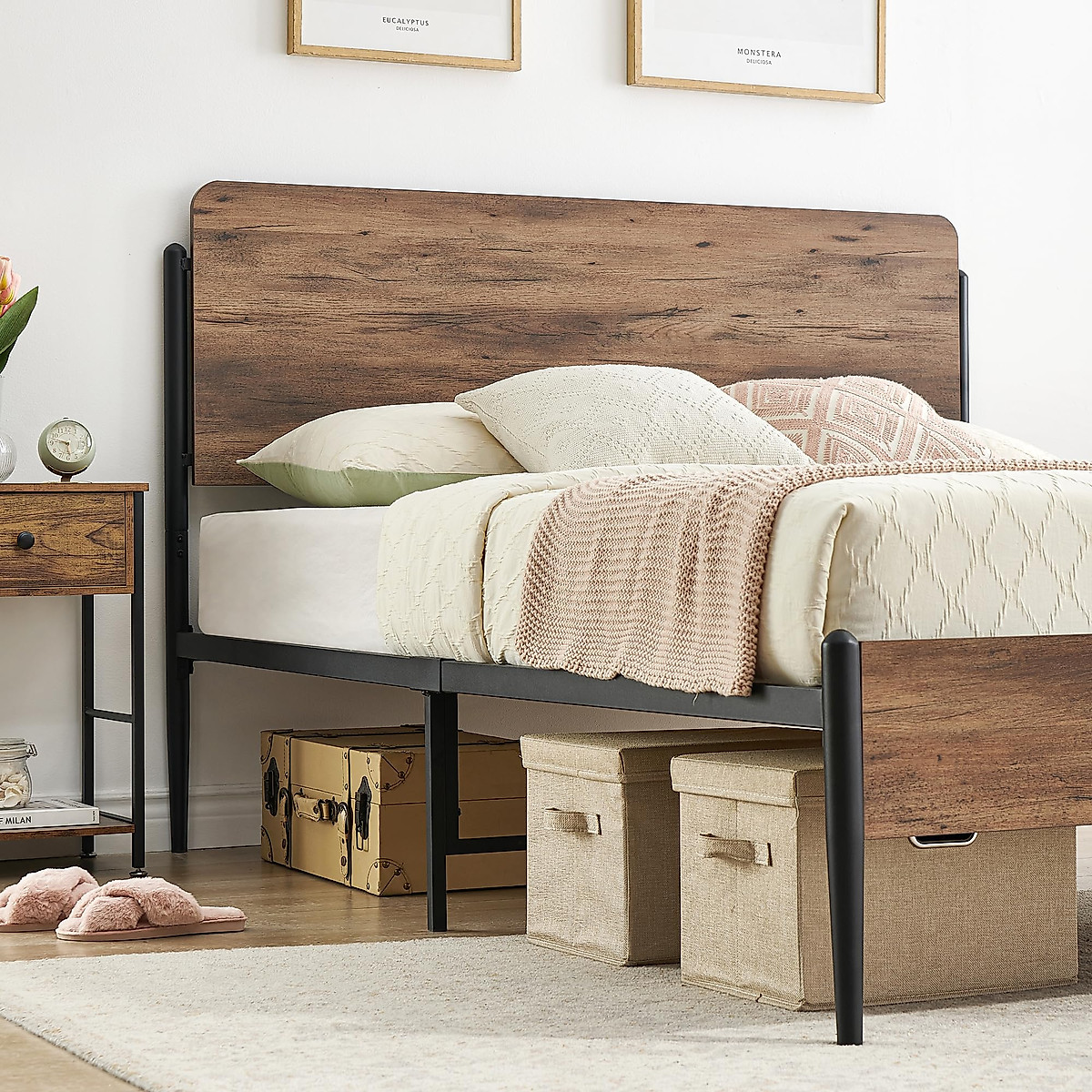 IDEALHOUSE 2024 Vintage 13 Inch Queen Bed Frame – 30 Minutes Assembly Metal Platform Bed Frame with Headboard and Footboard, Non-Slip, Noise-Free