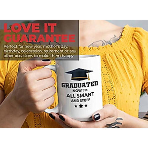 Flairy Land Graduation Coffee Mug 15oz White - All Smart and Stuff - Graduation Gifts for Her Senior Graduation College Student College Graduate Classmate MBA Grad