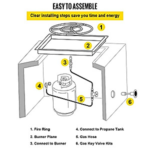 VEVOR Fire Pit Installation Kit, 90K BTU Max Propane Fire Pit Hose Kit, CSA Certified Propane Connection Kit, Gas Mixer Regulator with Stainless Steel Hose & Chrome Key Valve for Propane Connection