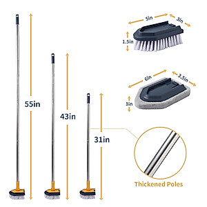 BOOMJOY Tub Cleaner Brush with Long Handle, 55" Extendable Tub Scrubber with Locking Head, No Scratch Shower Cleaning Brush for Bathtub, Bathroom Ceilings, Toilet, Kitchen, Tile, Sink