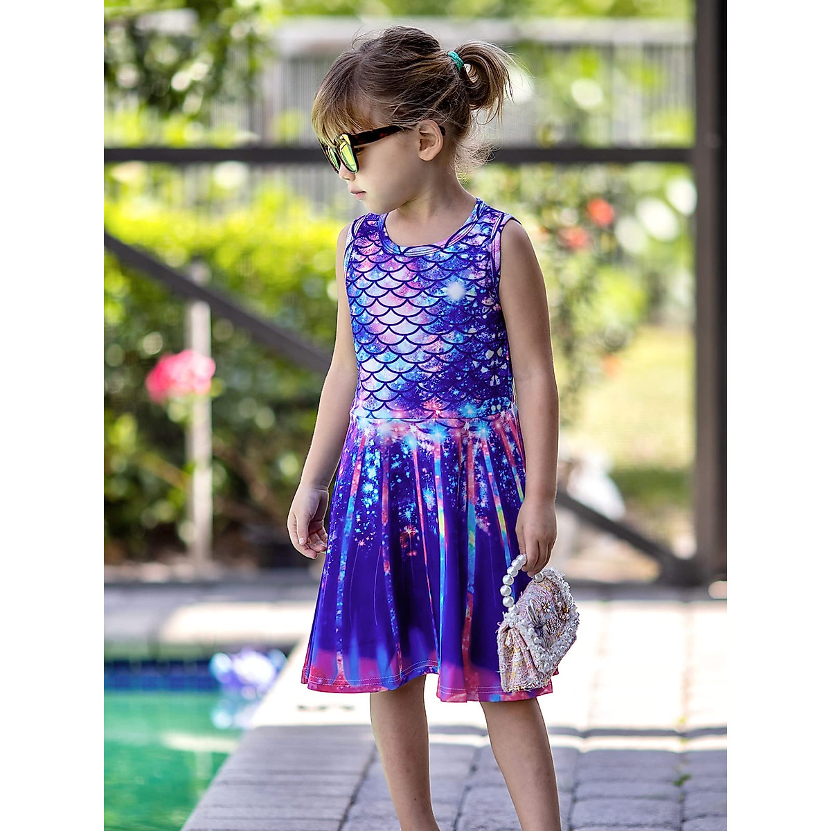 Funnycokid Girls Mermaid Dresses Summer Sundress Kids Sleeveless Outfit Birthday Dress Size 6 Size 7 Spring Twirl Clothes 6-7 Years