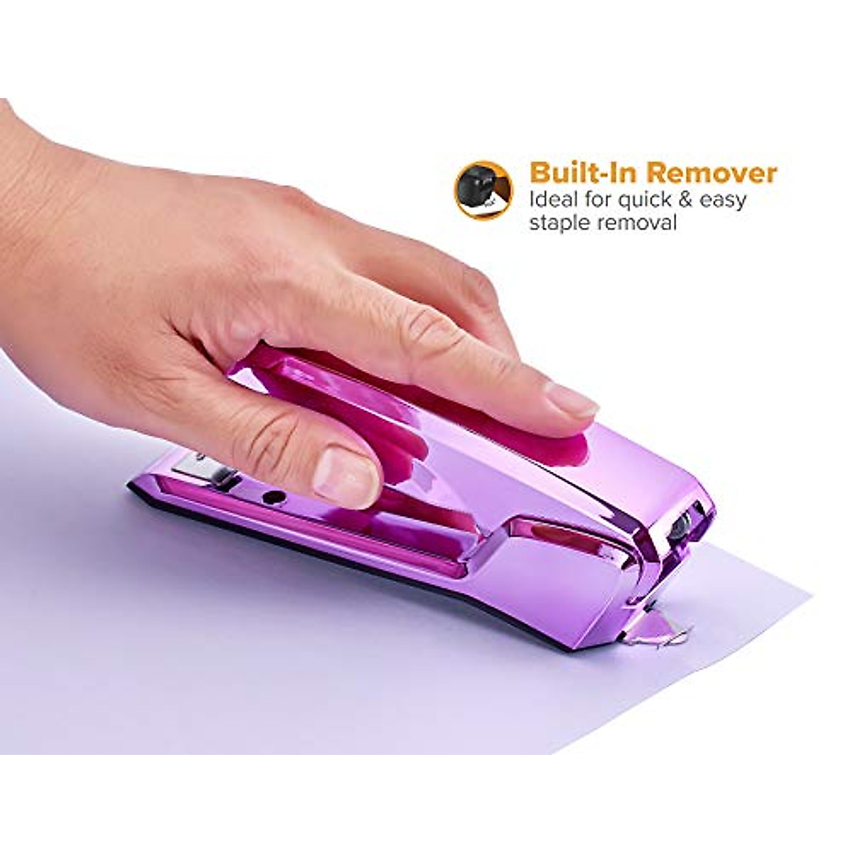 Bostitch Office Ascend 3 in 1 Stapler, Integrated Remover, 420 Staples Included, 20 Sheet Capacity, Lightweight, Full Strip, Metallic Purple