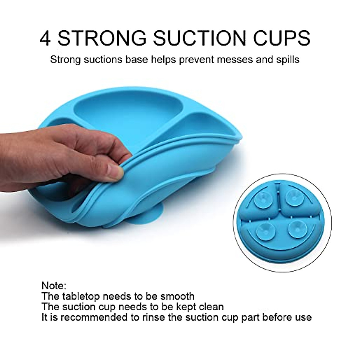 ANTUREBAY Suction Plates for Babies, 100% SiliconeToddler plates,Divided Baby Plates, Dishwasher & Microwave Friendly,Food Grade Silicone Kids Plates with Spoon Fork. (Blue,Green,Gray)