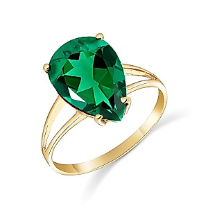 Galaxy Gold GG 3 Carats 14K Solid Yellow Gold Brilliant Pear Cut Emerald Solitaire Ring with Genuine Vibrant Emerald Anniversary Engagement Promise for Her Him Unisex (10.5)