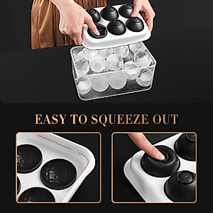 Whiskey Ice Ball Maker with Lid and Bin, Round Ice Cube Trays for Freezer, Large Sphere Whiskey Ice Cube Tray,Circle Ice Cube Tray for Cocktail Bourbon Brandy Scotch