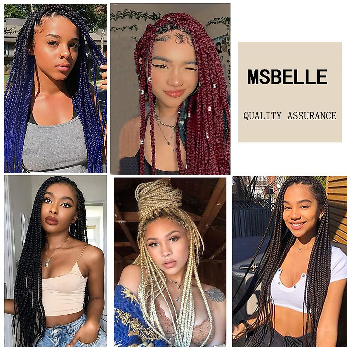 MSBELLE 6 Packs/Lot Pre Stretched Braiding Hair Crochet Braid Hair 26 Inch Hot Water Setting Synthetic Fiber Burgundy Braiding Hair Extensions 100g/Pack(26 INCH,900#)