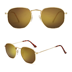 SOJOS Small Square Polarized Sunglasses for Men and Women Polygon Mirrored Lens SJ1072 with Gold Frame/Gold Mirrored Lens