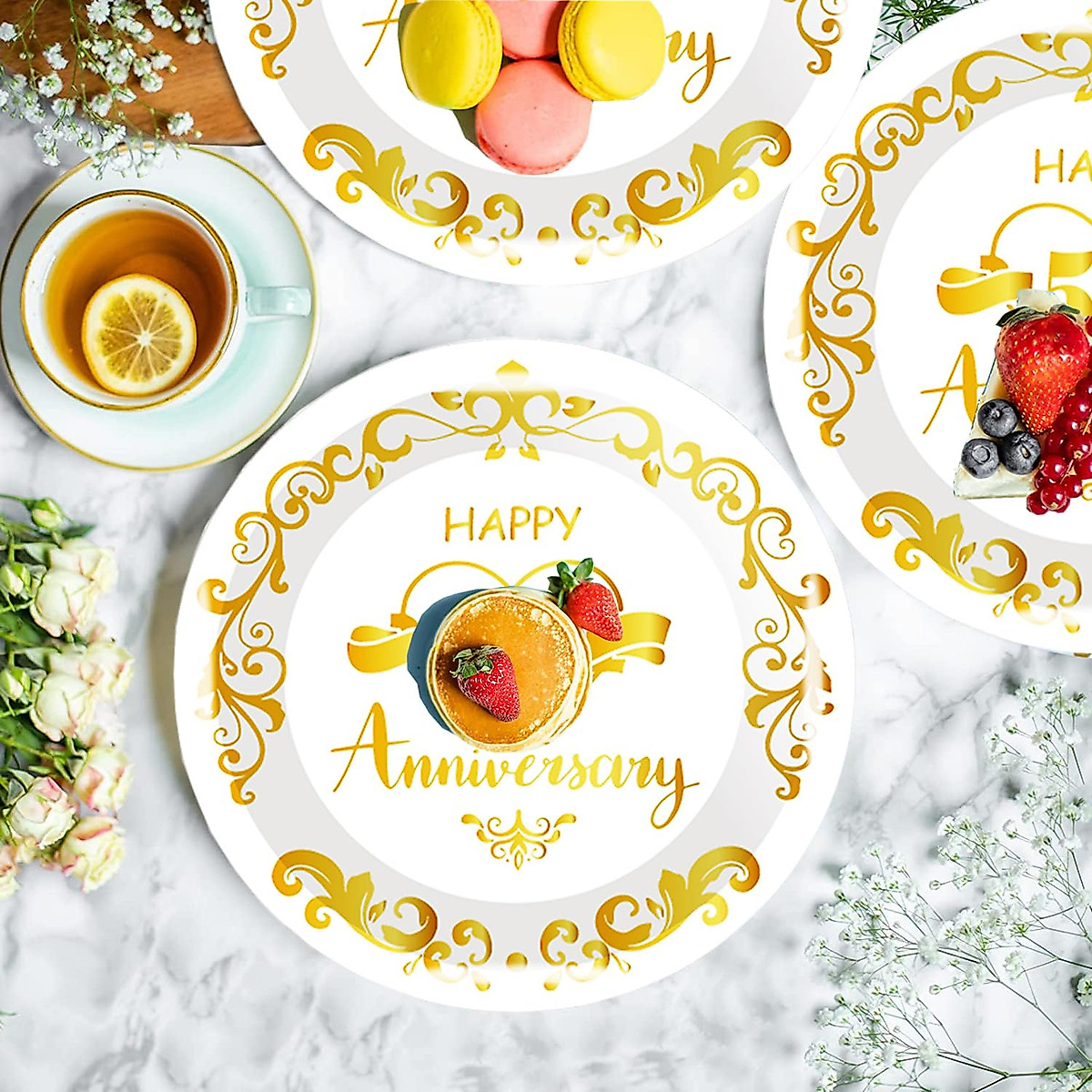 80Pcs 50th Anniversary Paper Plates Golden Wedding Celebration Party Supplies 7"50th Golden Dessert Plates 50 Years Golden Plates,for Fifty Anniversary Party Decoration 50th Brithday Party Decorations