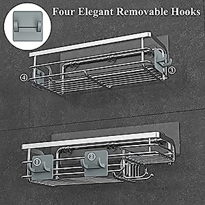 Nieifi Shower Caddy with Built In Soap Holder Dish with Hooks, Shower Shelf Organizer Basket Rack Storage Rustproof Adhesive Washroom Bathroom Shelves, Drill Free 2 Pack