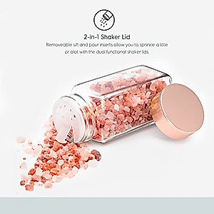 Tafts SQUARE Glass Spice Jars & Bottles l 33% Thicker - 12 Pcs Glass Spice - 3 oz or 4oz Empty Glass Spice Seasoning Containers l Shaker Lids and Airtight Caps l Aluminum Finish (Square, Rose Gold)