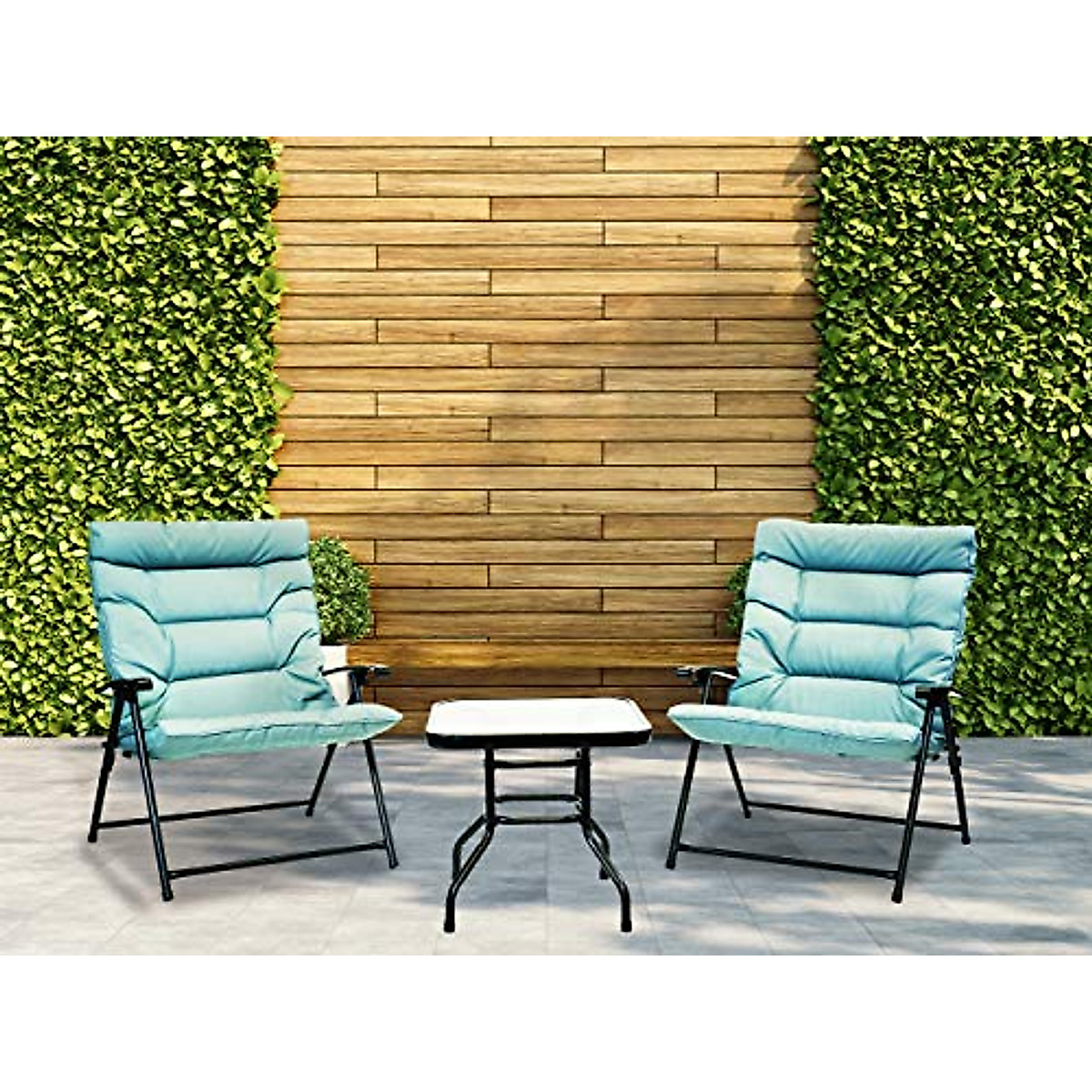 Sun-Ray 213028 Folding Chairs with Cushions and Table, Aqua