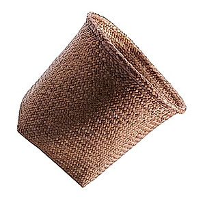 Kisangel Storage Container 1Pc Stainless Steel Trash can Straw Woven Wastebasket Vintage Waste Can Office Waste Basket Storage Kitchen Trash can Basket Bathroom Trash cans with lids Waste Paper Bin