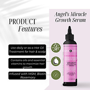 Curls & Potions Angel Serum Scalp & Hair Treatment Oil with Biotin & Essential Oils, Split Ends, Hair Growth, Dry Flaky Scalp for all hair types 8 oz