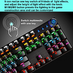 wendeekun Mechanical Illuminated Keyboard, 2 Color Injection 9 Lighting Effects Knob Version, Colorful Backlit Wired 104 Keys Gaming Keyboard