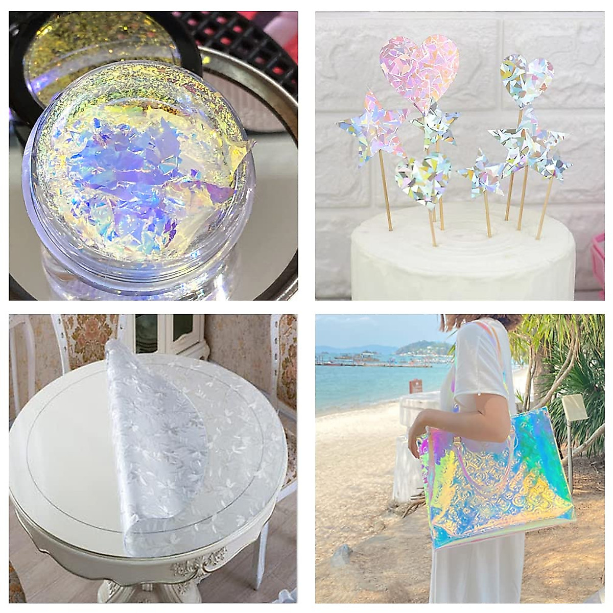 HYANG Transparent PVC Grid Super Clear Holographic Vinyl Faux Leather Sheets 1 Roll 12" x 53" (30cm x 135cm) for DIY Bows Earrings Bags DIY Crafts Making