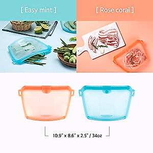 [SILLYMANN] Platinum Silicone Zip Top Reusable, Stand Up Storage Bag | Dishwasher-Safe, Eco-friendly, Easy Cleaning, Portable | Lunch Bag, Sandwich Containers | 34 Oz, Coral (Coral)