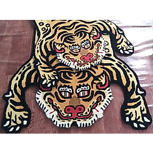Tibetan Tiger Rugs 4X6 Skin Shape Area Rugs for Modern Home Decor, Living Room, Stain-Resistant Carpet Handmade Tufted 100% Woolen Rugs, Animal Printed Carpet for Kid Room Bedroom by Modern Carpet