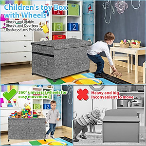 VERONLY Large Kids Toy Box Storage Chest with 360°Wheels,Toy box with Lid for Boys, Girls,Collapsible Sturdy Toy Storage Bins Containers for Stuffed Animals, Clothes, Bedroom, Nursery, Playroom -Gray
