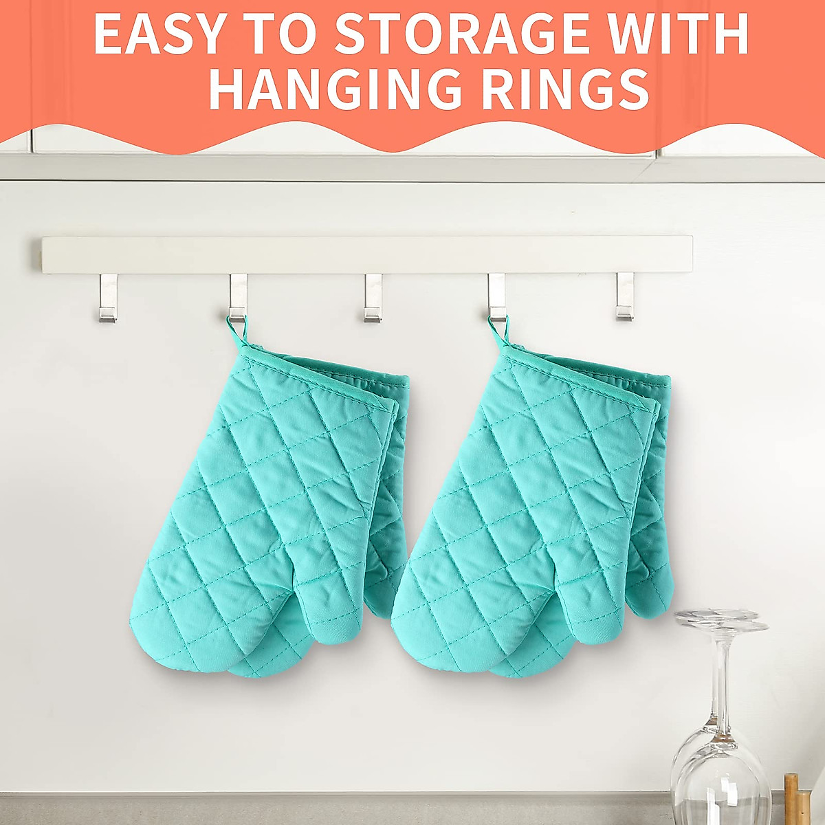 Nuogo 9 Pair Oven Mitts Quilted Terry Cloth Lining Extra Long Heat Resistant Kitchen Gloves Thick Hot for Reliable Flexible Polyester Cotton Oven, 11 Inch