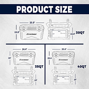 EchoSmile 25/30/35/40/75 Quart Rotomolded Cooler, 5 Days Protale Ice Cooler, Ice Chest Suit for BBQ, Camping, Pincnic, and Other Outdoor Activities (White, 30QT)