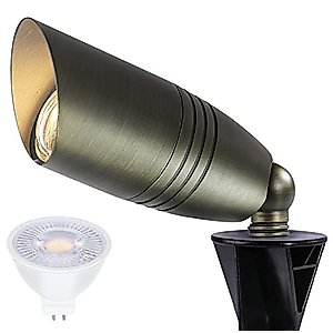 CINOTON Low Voltage Landscape Spotlights Outdoor, Solid Brass Directional Uplights Included MR16 LED Bulb Ground Stake Spot Up Landscape Lighting Fixture for Garden Patio