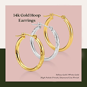 KEZEF 14K Real Gold Hoop Earrings for Women - 2mm Thickness, Lightweight Tube Hoops for Women with High Polish Finish in 14 kt White Gold - 50mm / 2" Diameter