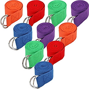 10 Pcs Yoga Strap 6Ft Exercise Stretch Bands for Flexibility with Adjustable Metal D Ring Buckle Loop Stretch Strap Non Elastic Yoga Belt Yoga Exercise Adjustable Straps for Pilates(Vivid Colors)