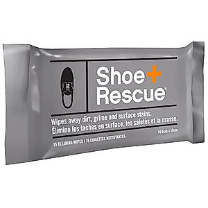 ShoeRescue all-natural cleaning wipes for leather and suede shoes. Remove surface stains & grime. Re-sealable pack of 15 wipes.