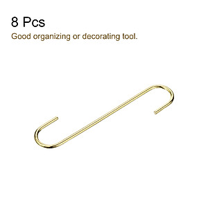 uxcell S Hanging Hooks, 8inch(200mm) Extra Long Steel Hanger, Indoor Outdoor Uses for Garden, Bathroom, Closet, Workshop, Kitchen, Gold Tone, 8Pcs