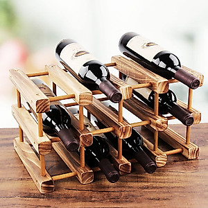 IWNTWY Wine Racks Countertop, 12 Wine Bottle Holder Stand, Freestanding Floor Wine Storage Shelf, DIY Assembly Wooden Wine Rack Water Bottle Organizer for Home Kitchen Cabinet Bar Wine Gifts