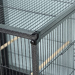 PawHut Divided Breeder Bird Cage with Rolling Stand Removable Metal Tray, Storage Shelf, Wood Perch, and Food Container
