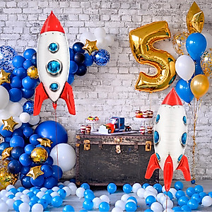 2 Pcs Large Rocket Balloons for Kids, 33 Inch Rocket Ship Balloons,Space Balloons Outer Space Foil Mylar Balloons for Kids Baby Shower Universe Space Theme Birthday Party Decorations (Redrocket Big)