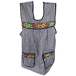 cuitáxi Traditional Mexican apron for women with pockets beautiful flower embroidery One size - Mandiles para mujer mexicanos mandil