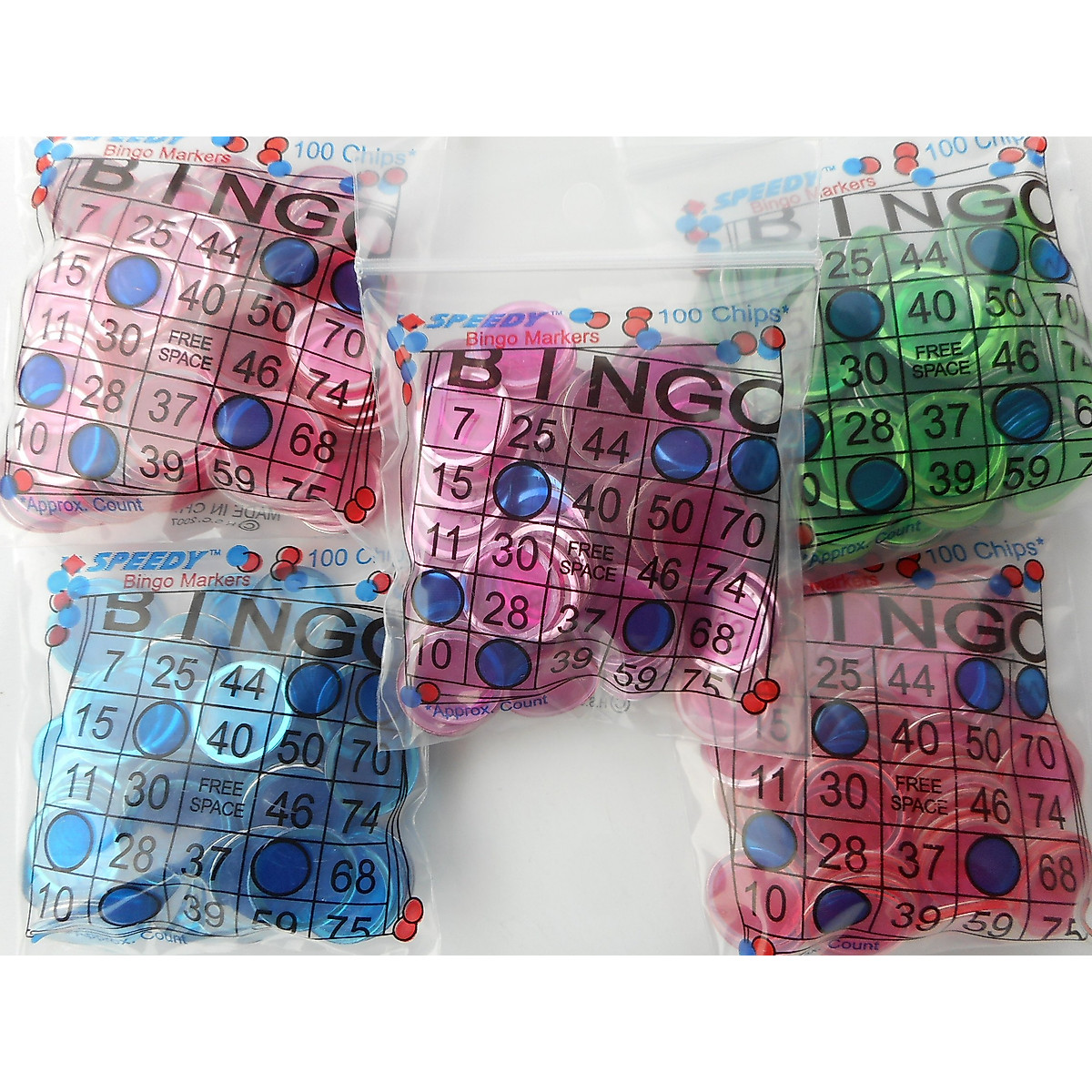 Speedy Bingo Markers Magnetic Chips, Red, Purple, Pink, Blue, Green (100 Chips of each Color), Pack of 5
