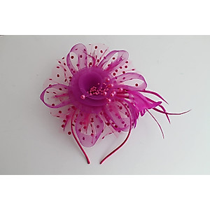 Fascinator Kentucky Hat for Women Tea Party Wedding.Church Derby Headband, 1920s Fascinator Hat with Clip-Hot Pink-01