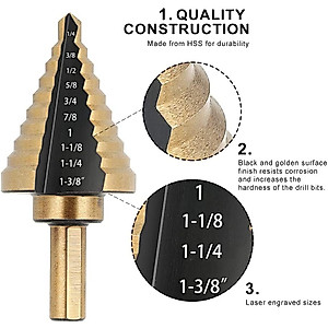 Loboo Idea 6 Pieces/Set Step Drill Bit Set & Automatic Center Punch (6-Pieces/Set, Black)