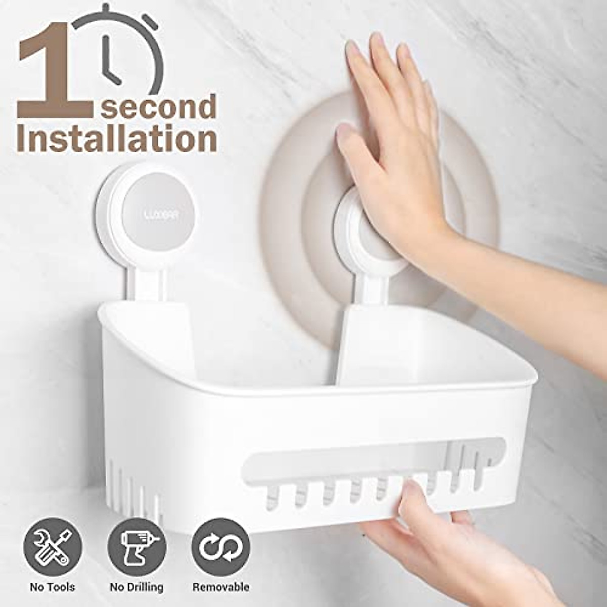 4 Packs Shower Caddy Suction Cup Set - Shower Shelf+Soap Dish+Suction Hooks - One Second Installation NO-Drilling Removable Powerful Waterproof DIY Shower Organizer for inside Shower Bathroom Kitchen