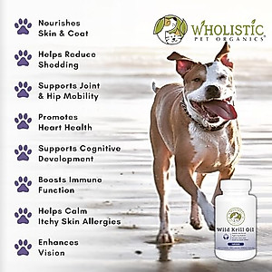 Wholistic Pet Organics - Krill Oil Soft Gel Capsules for Dogs - Supports Dog Joint Health, Shiny Coat & Heart Wellness - Omega-3 & Astaxanthin Supplement - 200 Count