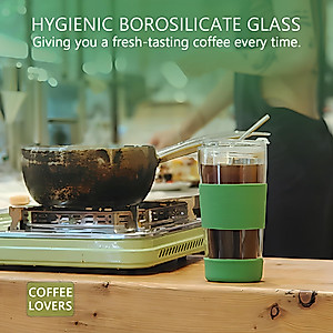 18 oz Double Wall Glass Coffee Tumbler with Leak-proof Lid, Borosilicate Glass Travel Mug, To Go Clear Reusable Tea Cup, BPA-free, Microwave Safe (Green)